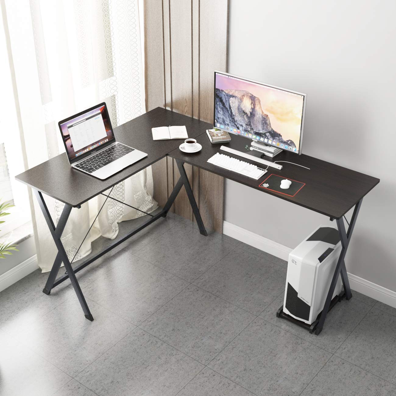 sogesfurniture L-Shaped Desk Corner Table Computer Desk Workstation Desk PC Laptop Office Desk L Desk, Black BHUS-ZJ1-BK
