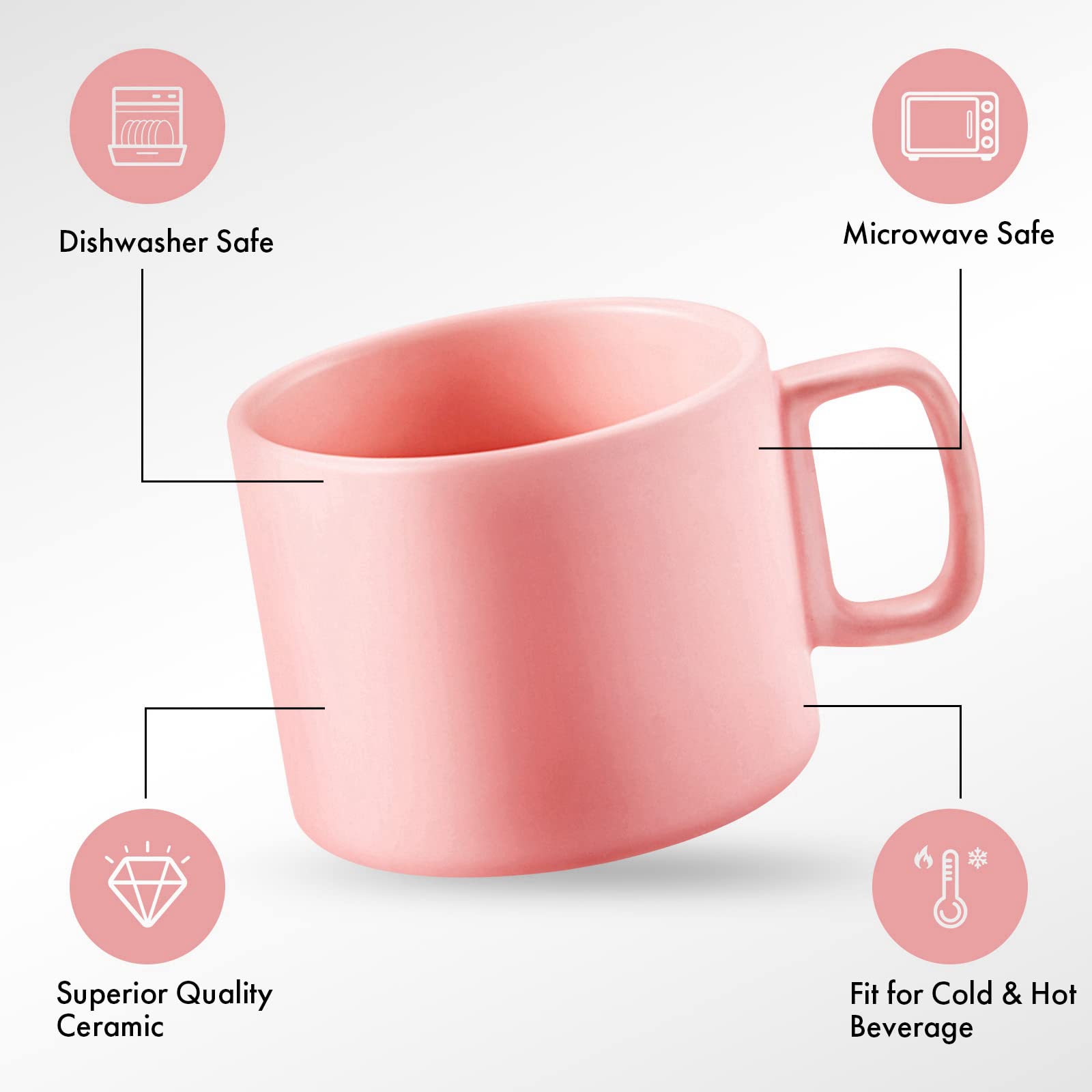 VOBAGA Coffee Mug 11 oz Tea Cup with Flat-Bottom Warming Coffee Milk for Office and Home(Pink