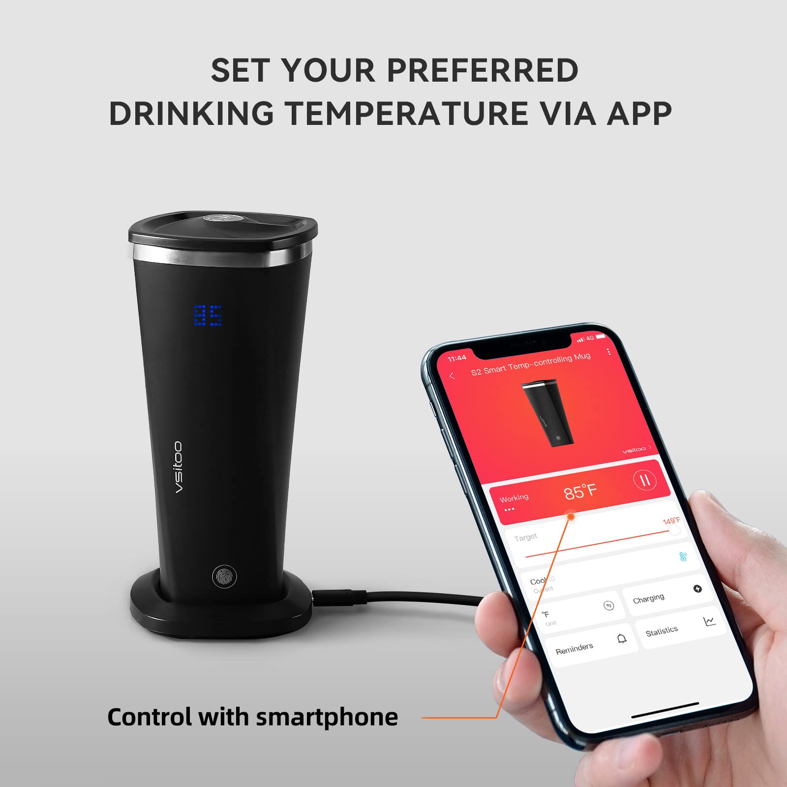 VSITOO Coffee Mug Warmer & Mug Set, Beverage Cup Warmer for Desk Home Office Use, Heated Coffee Mug with Lid, Coffee gift, Touch Tech & LCD Digital Display, IPX7-Waterproof, All Day Battery Life, 12oz