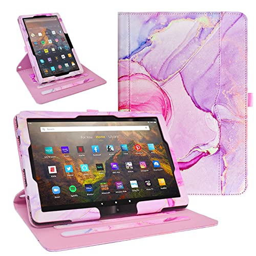 ZoneFoker All New Kindle Fire HD 10 Tablet & Fire HD 10 Plus (11th Generation, 2021 Released) Cover Case, 360 Protection Multi-Angle Viewing Stand Auto Sleep/Wake with Card Slots - Marble Rose Gold