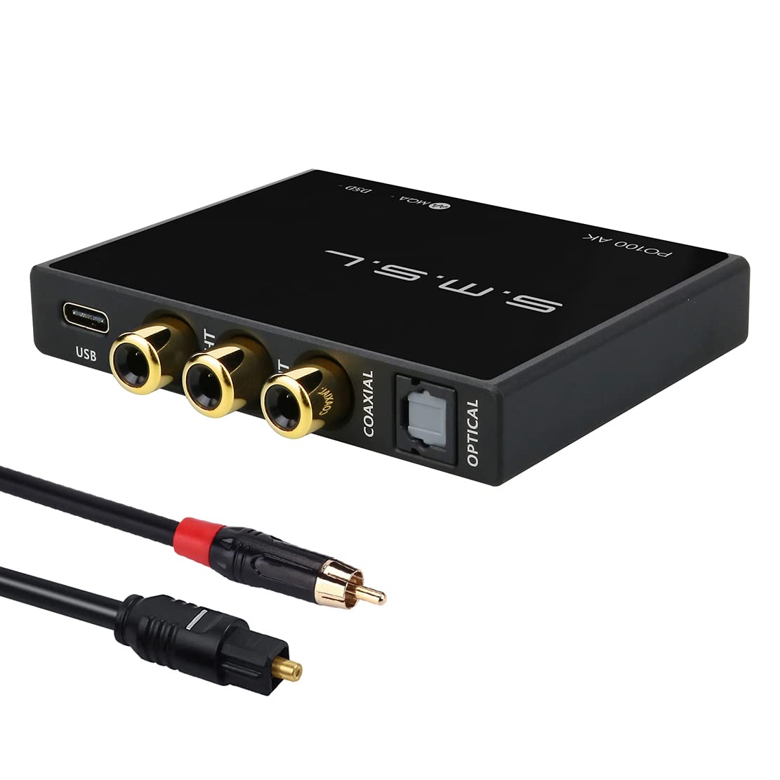 SMSL PO100AK Digital Analog Converters AK4493S XMOS XU316 Type-C USB to RCA/Optical/Coaxial Output 32bit/768kHz HiFi Signal Converters USB Digital Interface MQA Decoding (Black)