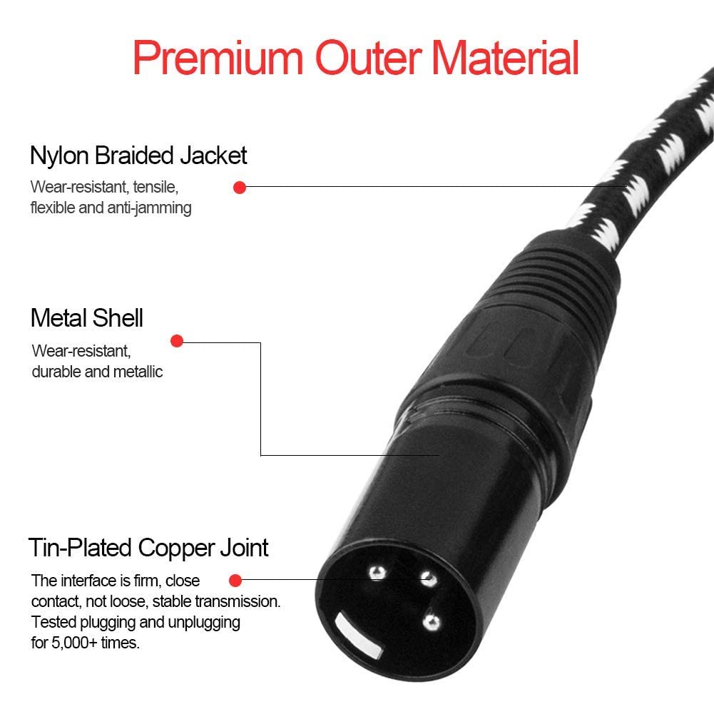 VANDESAIL XLR Cable, 3ft 2 Pack Microphone Cable, XLR Male to Female Balanced Microphone Cord 3 pin, 3 Foot Short mic Cord