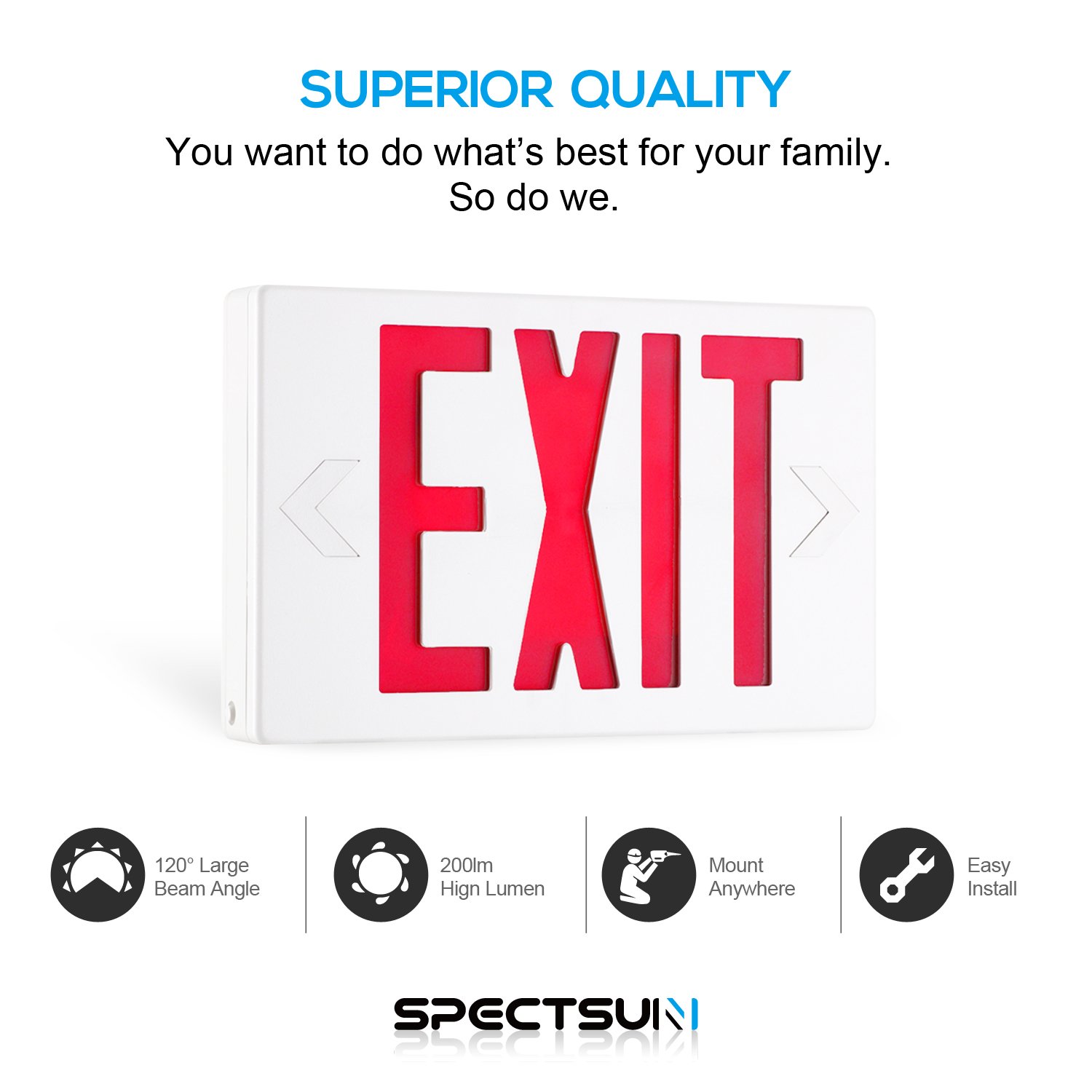 SPECTSUN Led Exit Sign with Battery Backup, Green Exit Light Combo&Double Sided Exit Sign - 6 Pack, Exit Sign Battery/Business Exit Sign Stencil/Exit Combo Light/Lighted Exit Sign/Emergency Exit Light