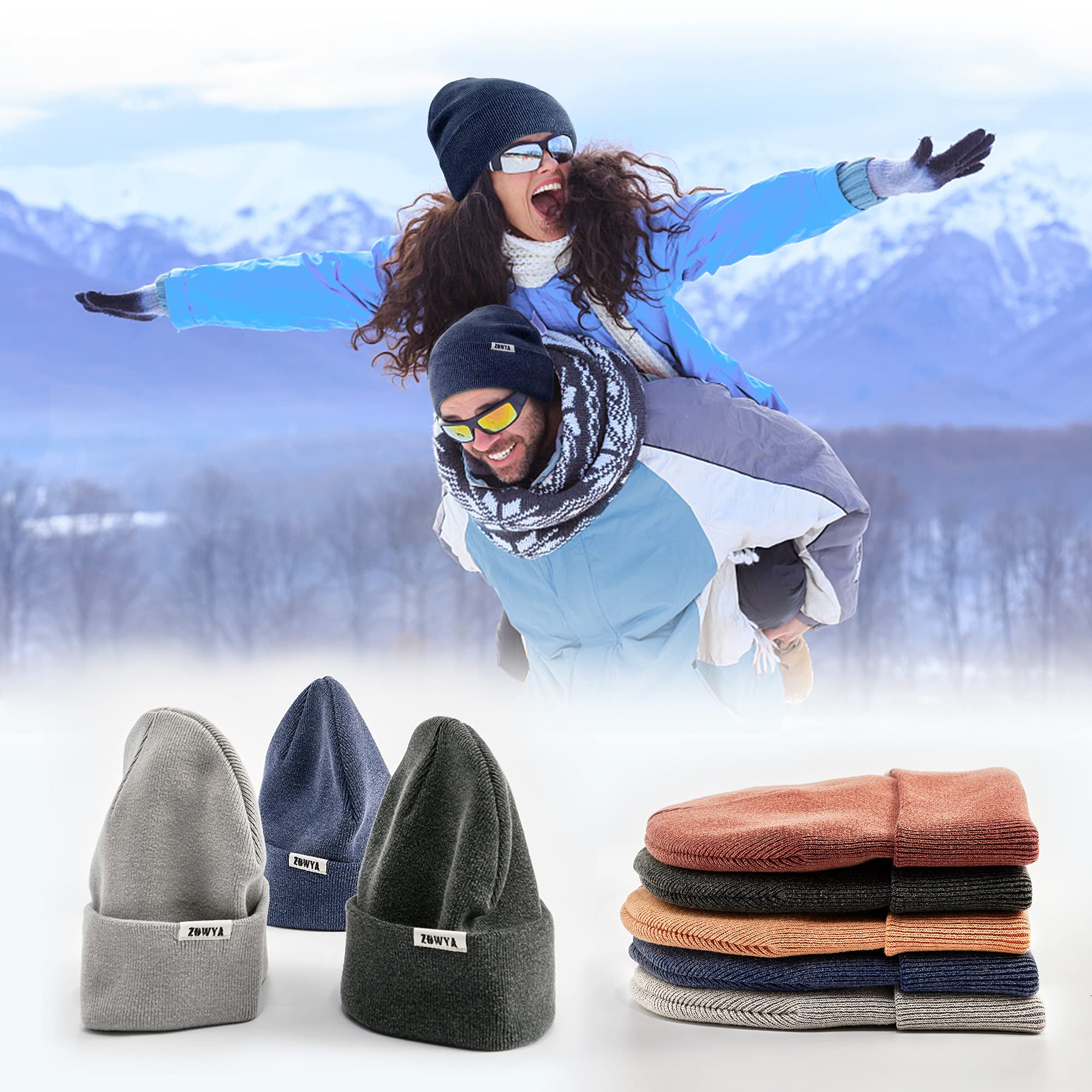 zowya Winter Beanie for Men Women Knit Cuff Snug Slouchy Skull Caps Classic Warm Spring Autumn 1-Hat (NAVY)