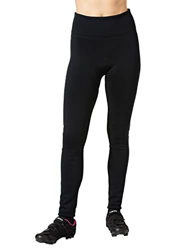 Terry Cycling Padded Bike Pants Womens Winter Tight Regular & Petite - Fleece Windproof Water Resistant Hi-Rise Leggings for Women - Black, Large