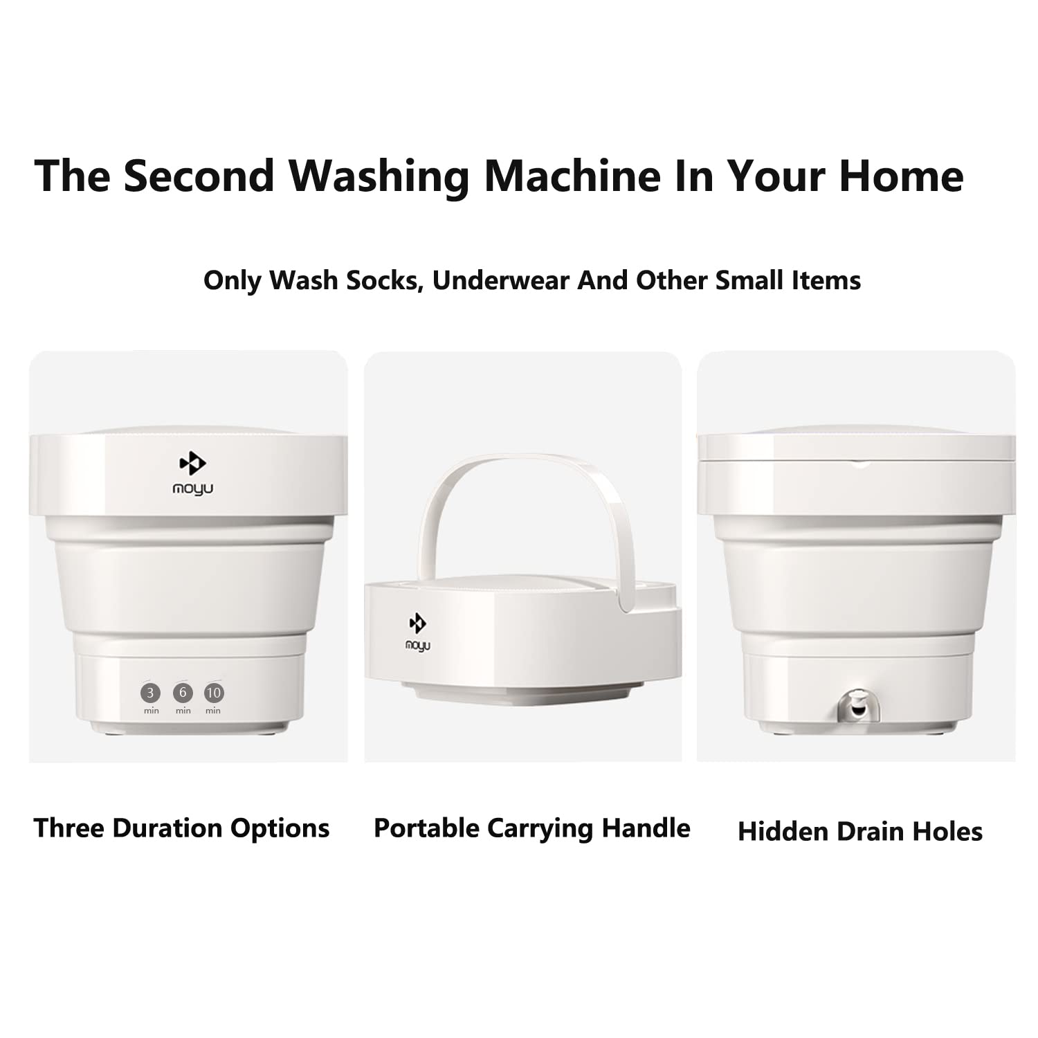 XZ-SMART Foldable Mini Small Portable Washer Washing Machine for Apartment, Laundry, Camping, RV, Travel, Underwear, Socks, Baby clothes (110V-240V) (WHITE), 9.8 x 9.8 x 9.5