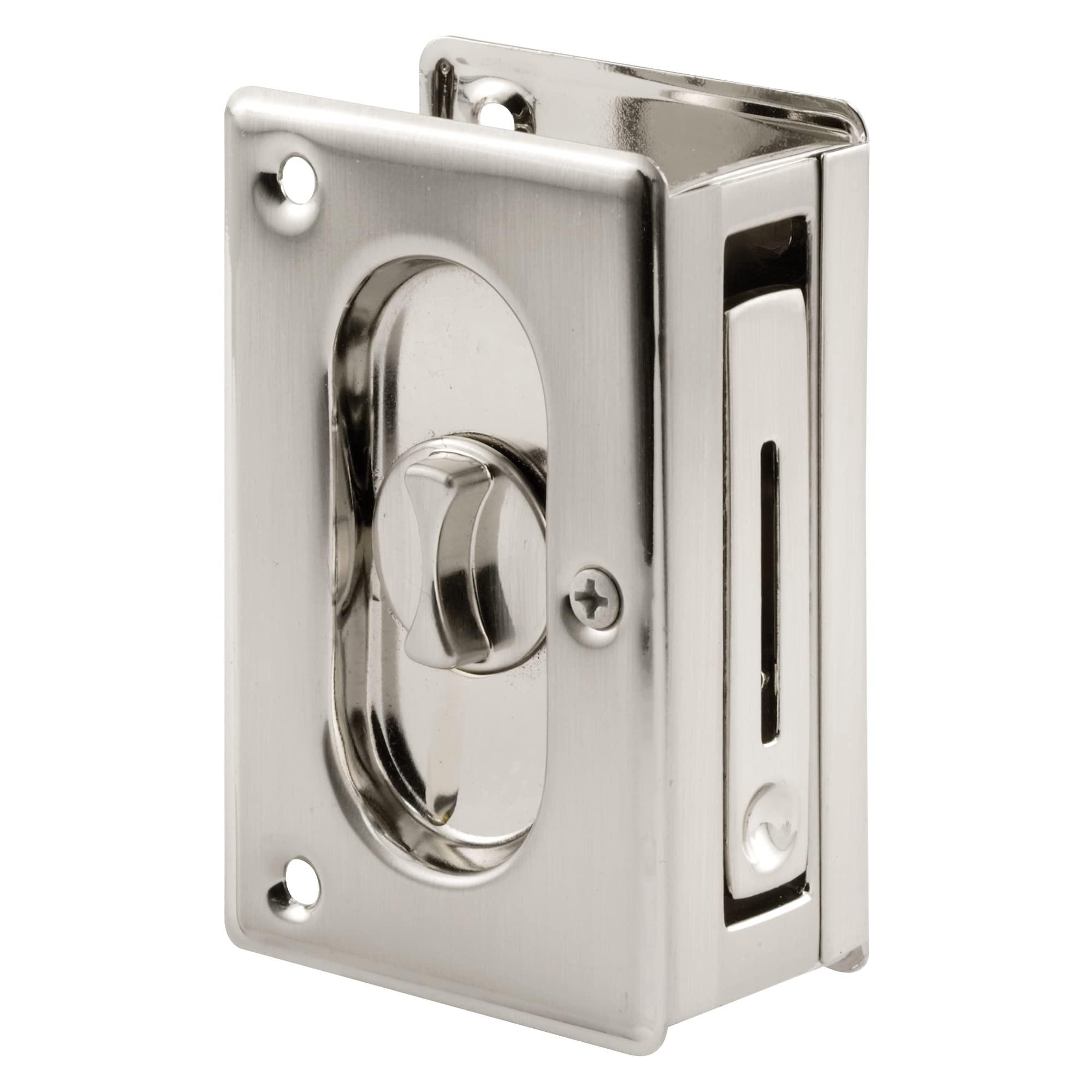Prime-Line N 7367 Pocket Door Privacy Lock with Pull - Replace Old or Damaged Pocket Door Locks Quickly and Easily â Satin Nickel, 3-3/4â (Single Pack)