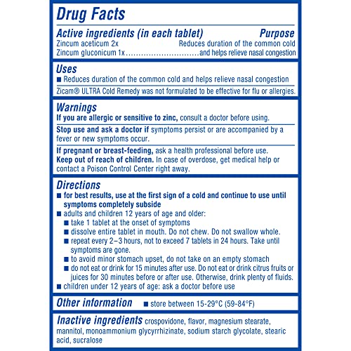 Zicam Ultra Cold Remedy Zinc Rapidmelts, Orange Cream Flavor, Homeopathic, Cold Shortening Medicine, Shortens Cold Duration, Sugar-Free, Dye-Free, 18 Count