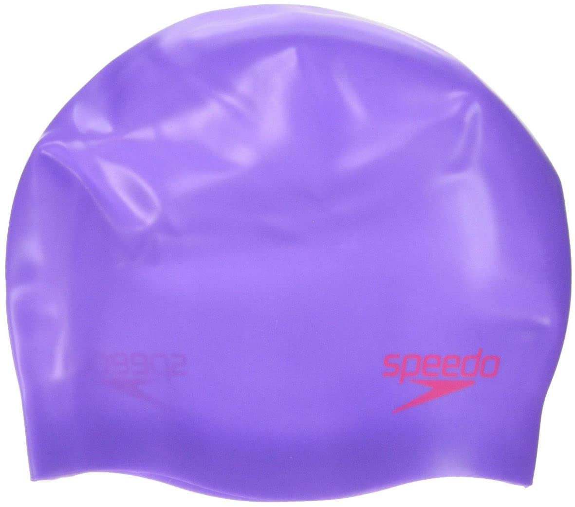 Speedo Junior Plain Moulded Silicone Swimming Cap | Dry Hair | Kids Swim, Purple/Red, One Size