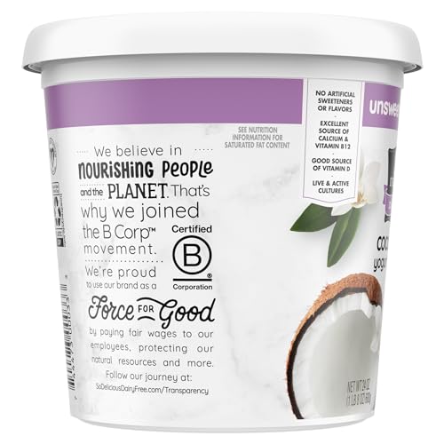 So Delicious Dairy Free Coconut Milk Yogurt Alternative, Unsweetened, Vanilla, Vegan, Gluten Free, Non-GMO, Creamy Plant Based Yogurt Alternative, 24 oz Container