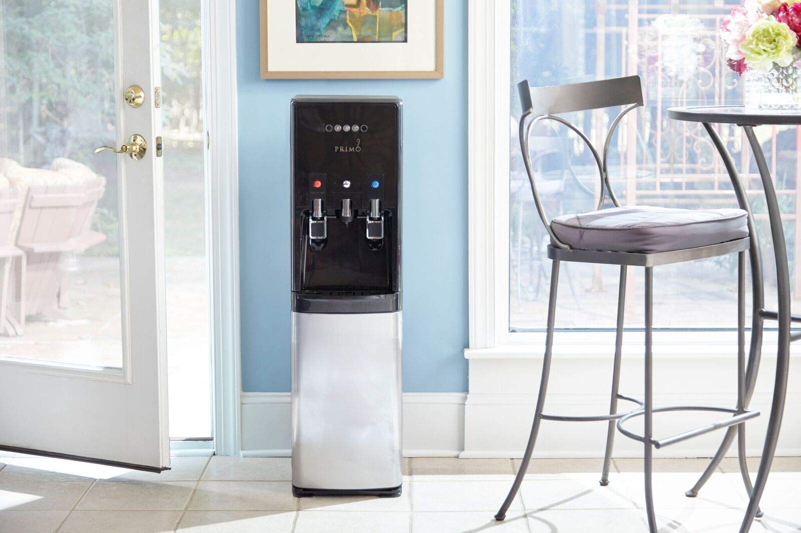 Primo hTRIO Water Dispenser with K-Cup Coffee Brewing, Bottom-Loading 2 Temp (Hot & Cold) Water Cooler Water Dispenser for 5 Gallon Bottle, Black and Stainless Steel