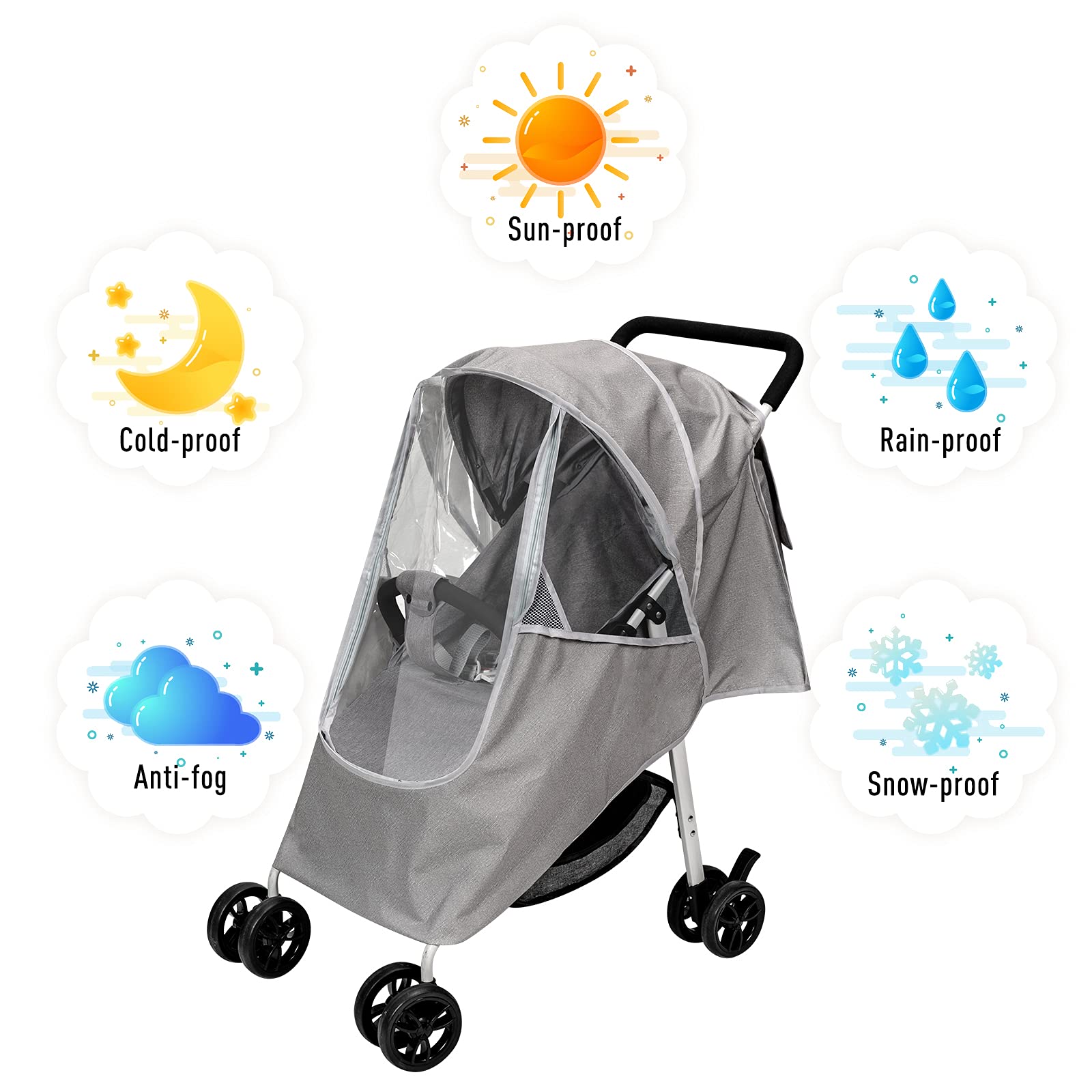 Stroller Rain Cover & Mosquito Net,Weather Shield Accessories - Protect from Rain Wind Snow Dust Insects Water Proof Ventilate Clear-Breathable Bug Shield for Baby Stroller by Vanshchan1