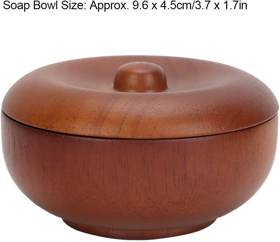 Wooden Shaving Brush Bowl with Lid for Shaving Soap & Cream, Men's Large Deep Size Bowl Pottery Cup for Manual Shaving