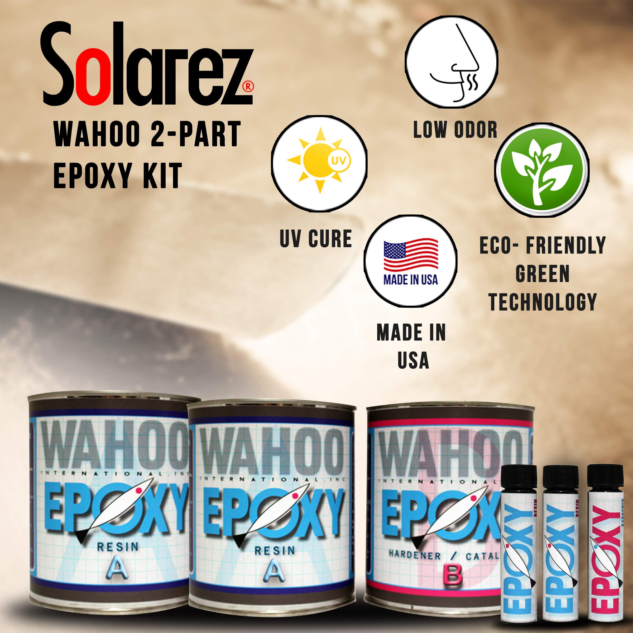 Solarez WAHOO 2-Part Epoxy Kit (Resin + Hardener) (3 Oz) Clear Aliphatic Epoxy Resin ~ Low Viscosity, Quick Lamination Wet-Out, Low Bubble Retention, A1 Filler Acceptance ~Made in The USA!