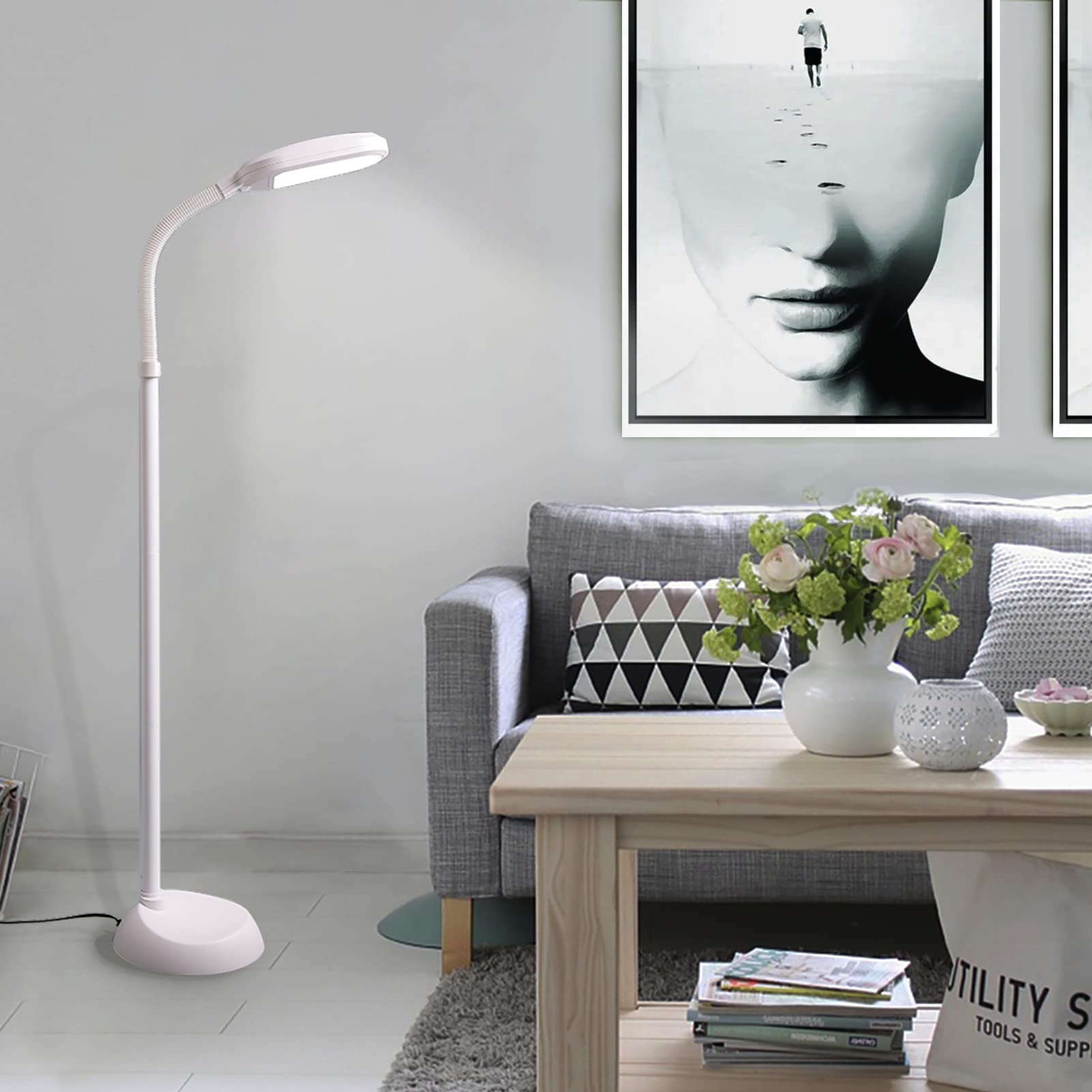 UMPOOL Bright LED Floor Lamp with HI-Off-Low Switch 2-Level Brightness 12W 63 Inches Tall for Living Room & Bedroom Reading, Repair, Crafts, Sewing etc. (White)