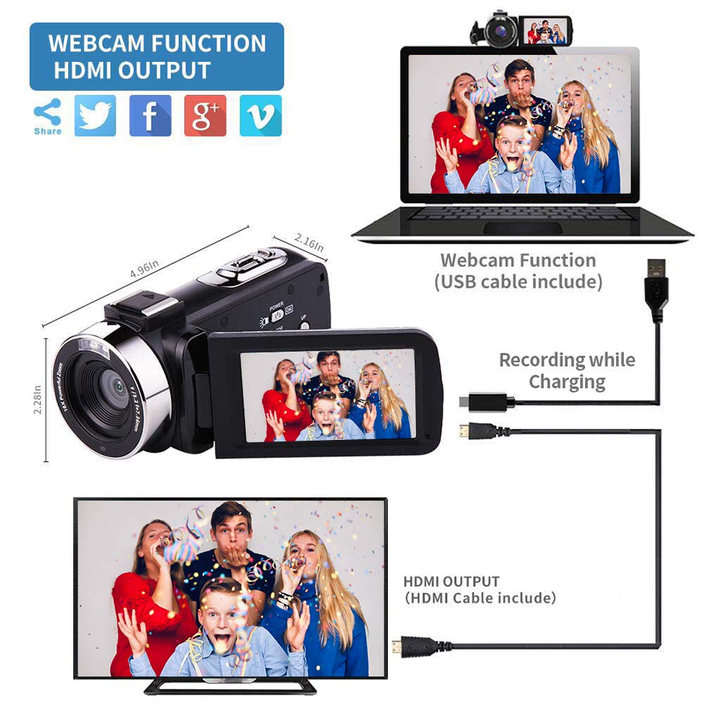 Video Camera Camcorder Vlogging Camera 4K Ultra HD Zoom Live Streaming 4K Camcorder Recorder YouTube Camera Video Recorder Handheld Stabilizer Remote Control, 16X Digital Zoom, 2 Batteries (Black)