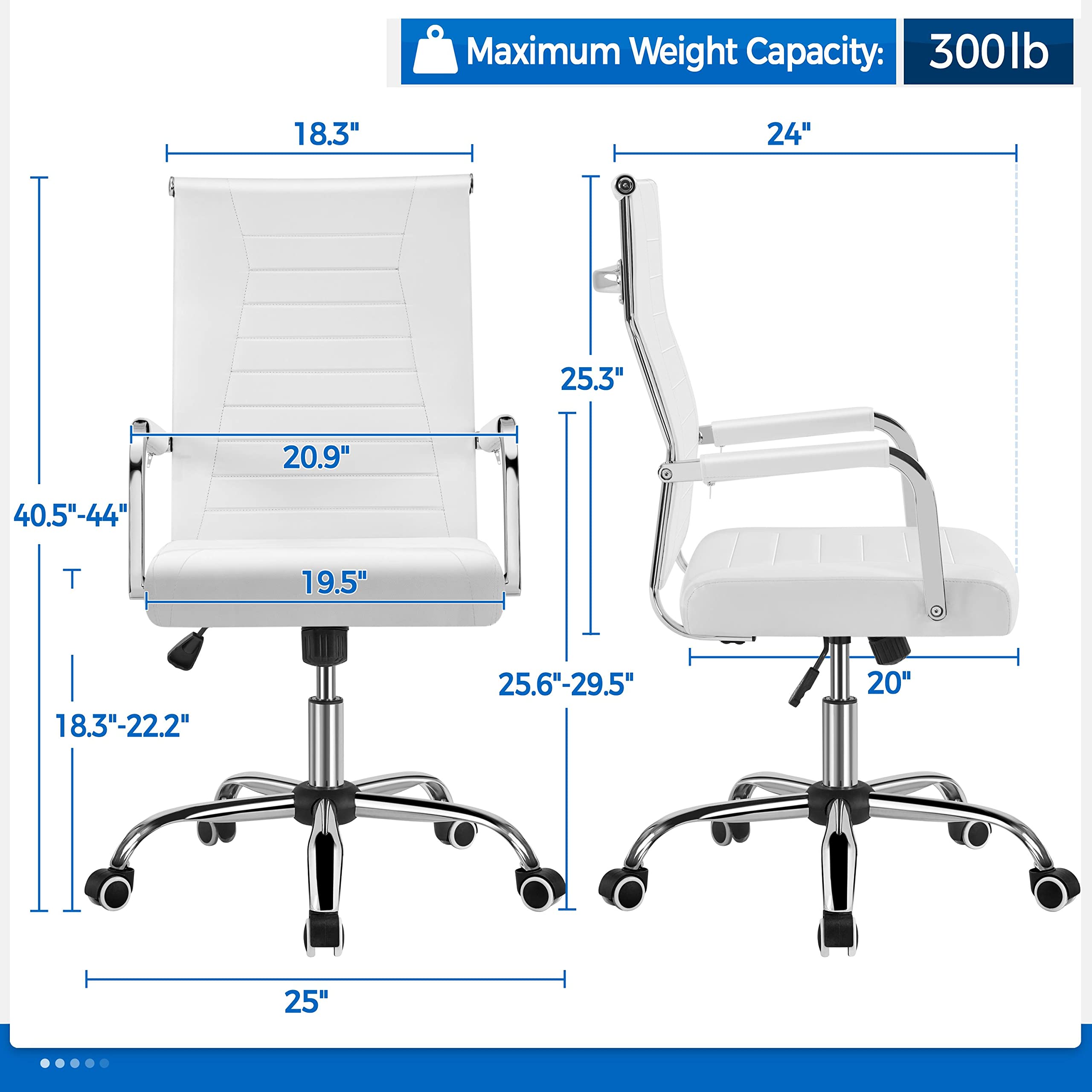 Yaheetech High-Back Office Desk Chair Executive Task Chair Management Chair PU Leather Chair Height Adjustable with Ergonomic Backrests for Conference and Home, White