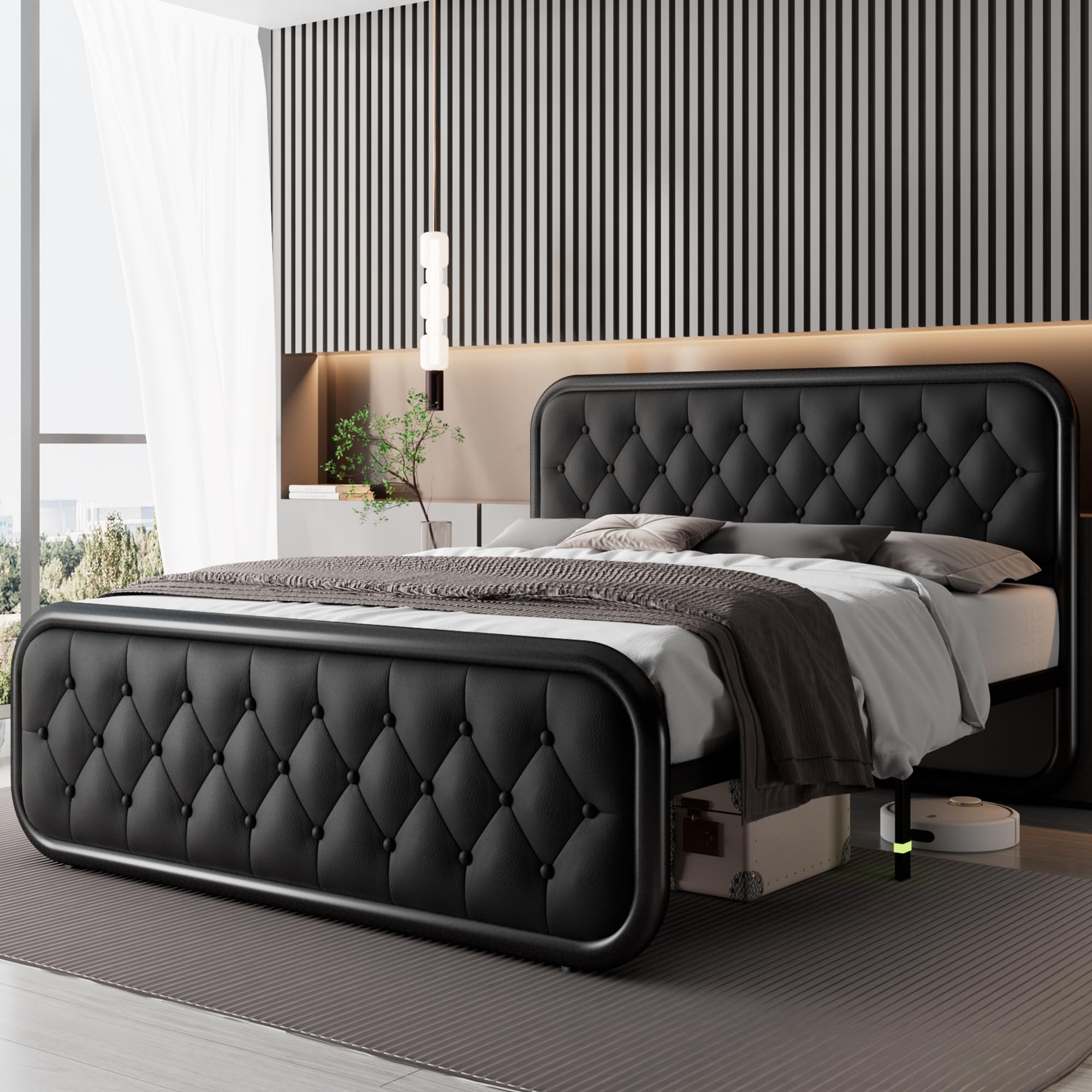 SUMELL Full Size Bed Frame - Heavy Duty Bed Frame, Stylish Faux Leather Headboard, Noise-Free and Easy Assembly for The Perfect Night's Sleep (Black)