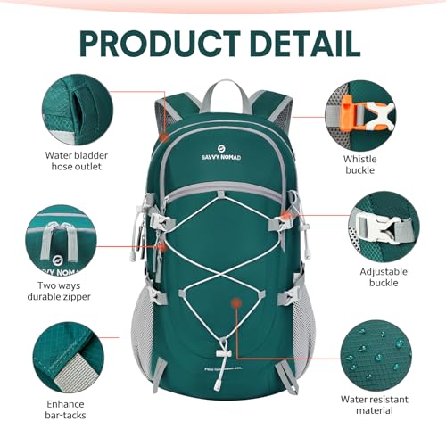 SAVVY NOMAD 40L Hiking Backpack Lightweight Packable Travel Backpack for Women Men-Green