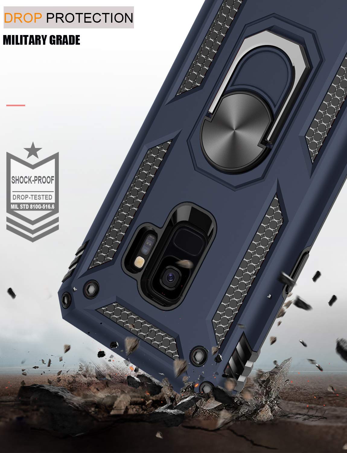 ZADORN Galaxy S9 Case, 15ft Drop Tested,Military Grade Heavy Duty Protective Cover with Hard PC and Soft Silicone Kickstand Phone Case for Samsung Galaxy S9 (Small Size 5.8") Blue
