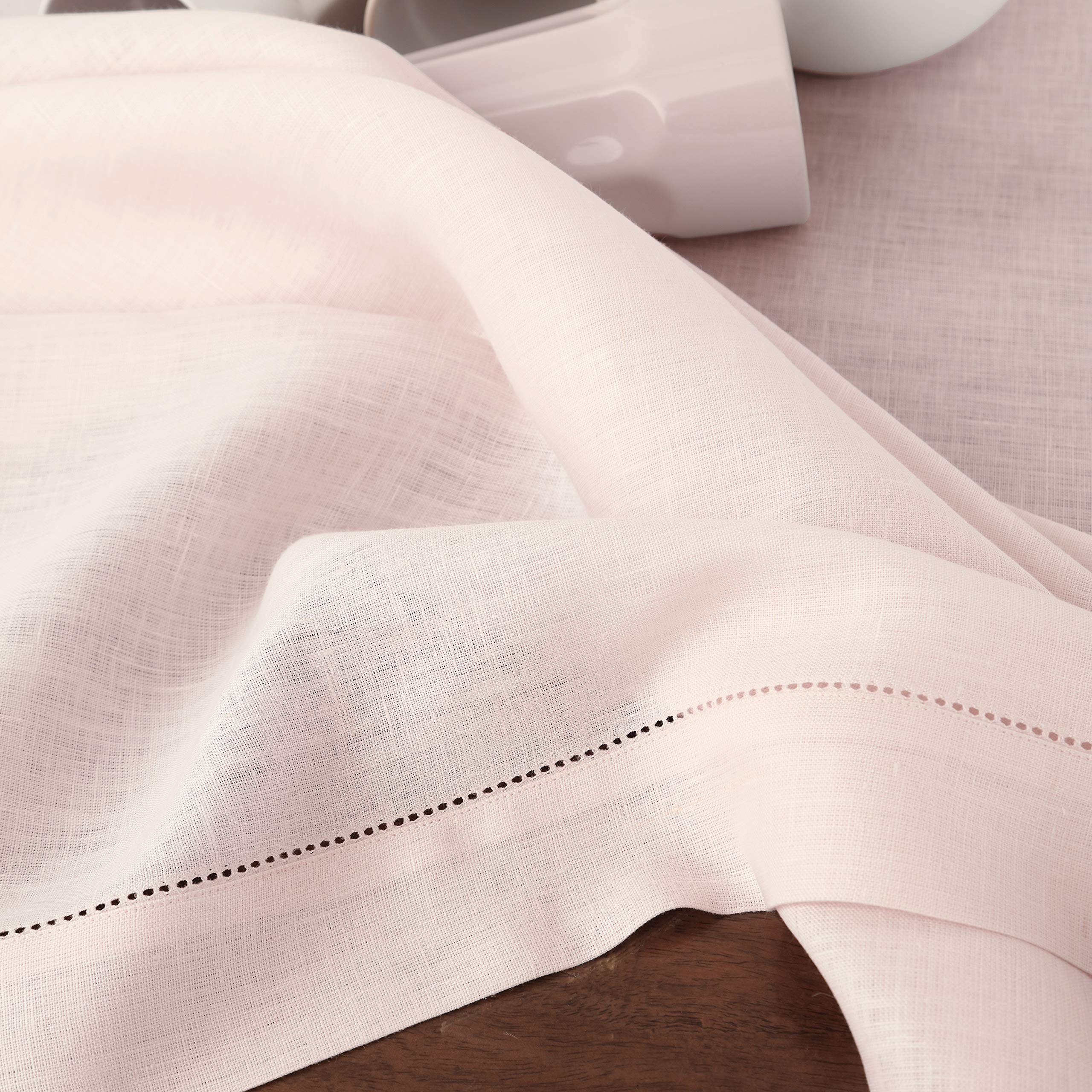 Solino Home Pink Linen Tablecloth 60 x 120 Inch β 100% Pure Linen Classic Hemstitch Tablecloth β Machine Washable Dining Tablecloth for Summer