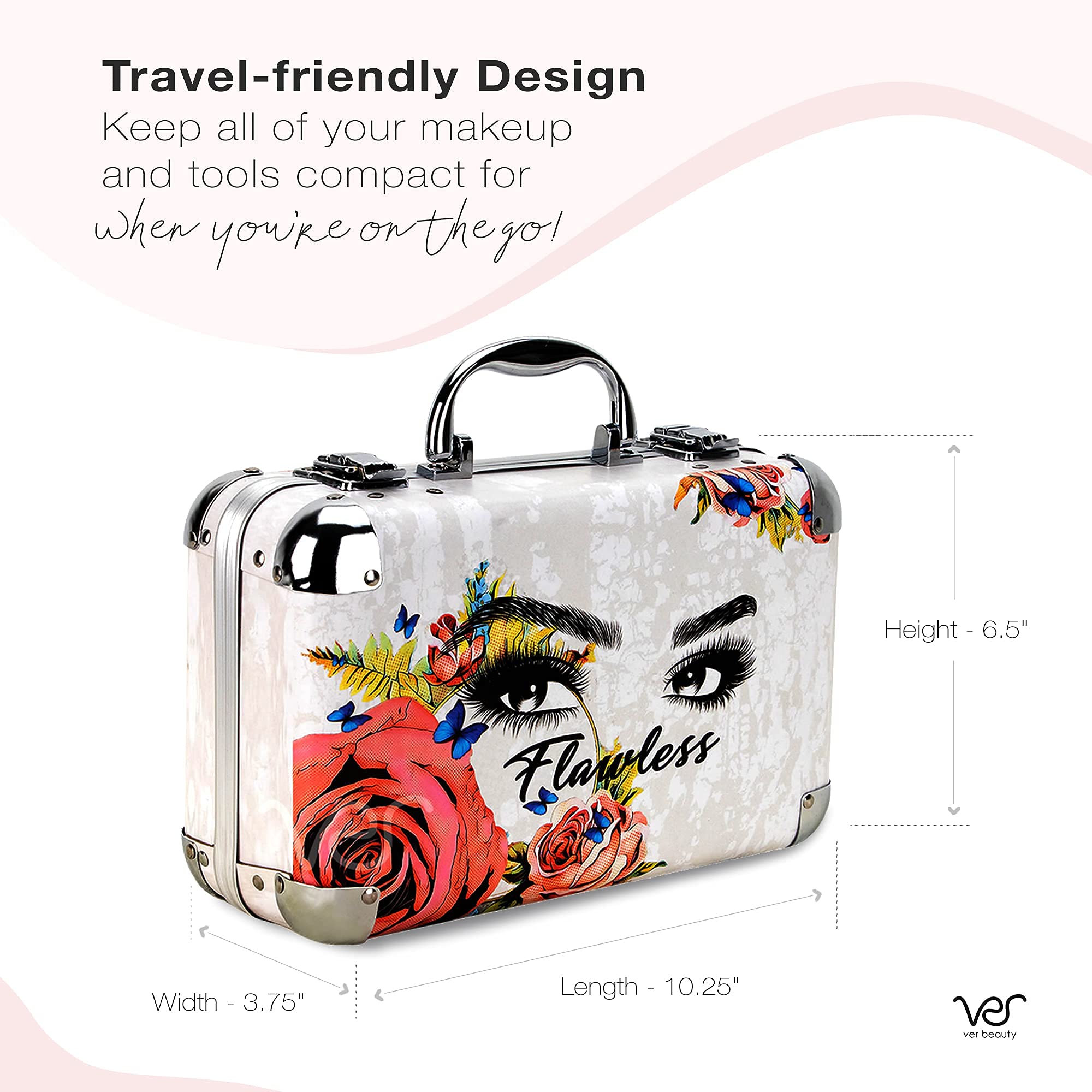 Ver Beauty Makeup Box with Makeup Included β Makeup Train Case with Travel Makeup Mirror β Professional Makeup Case Organizer with 2 trays β Perfect Cosmetic Organizer and Makeup Gift Set for Women