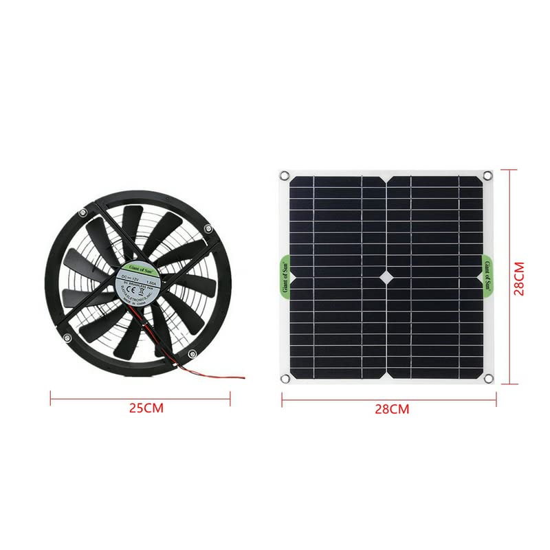 VIGAN 100W Solar Panel Powered Fan 10 Inch Mini Ventilator Solar Exhaust Fan for Dog Chicken House Greenhouse RV Fan Charger, Black, 28CMX3CM