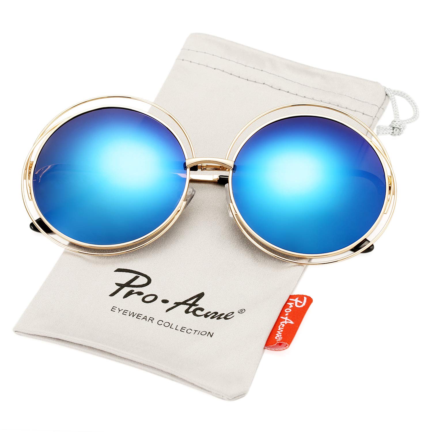 Pro Acme Women’s Double Circle Metal Wire Frame Oversized Round Sunglasses (Brown)
