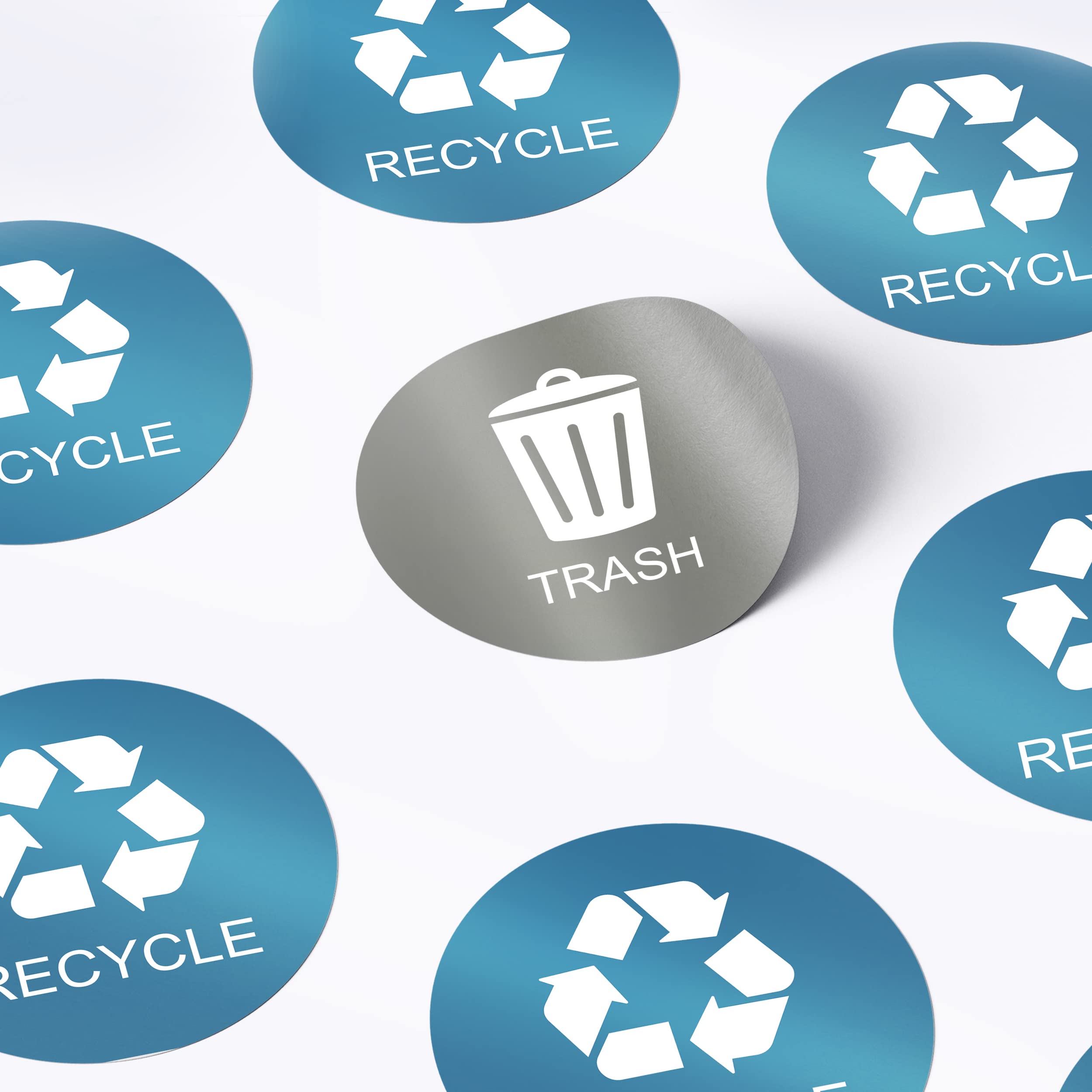 VBAP CORP Recycle Trash Bin Sticker - (Pack of 4) 3" Round Logo Sign Decal Labels Self-Adhesive Vinyl Laminated. Waterproof Indoor and Outdoor (Aquamarine/Grey)