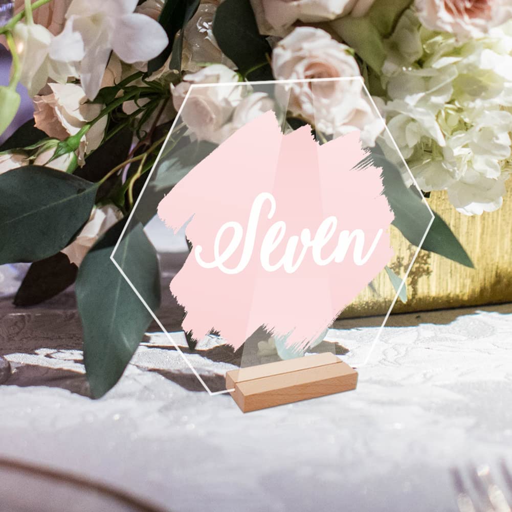 Saycker Acrylic Table Numbers 1-10, Table Numbers for Wedding Reception with Stands, Clear Reserved Table Signs Wedding Signage, Table Numbers for Centerpiece Decoration, Event, Party(Pink)