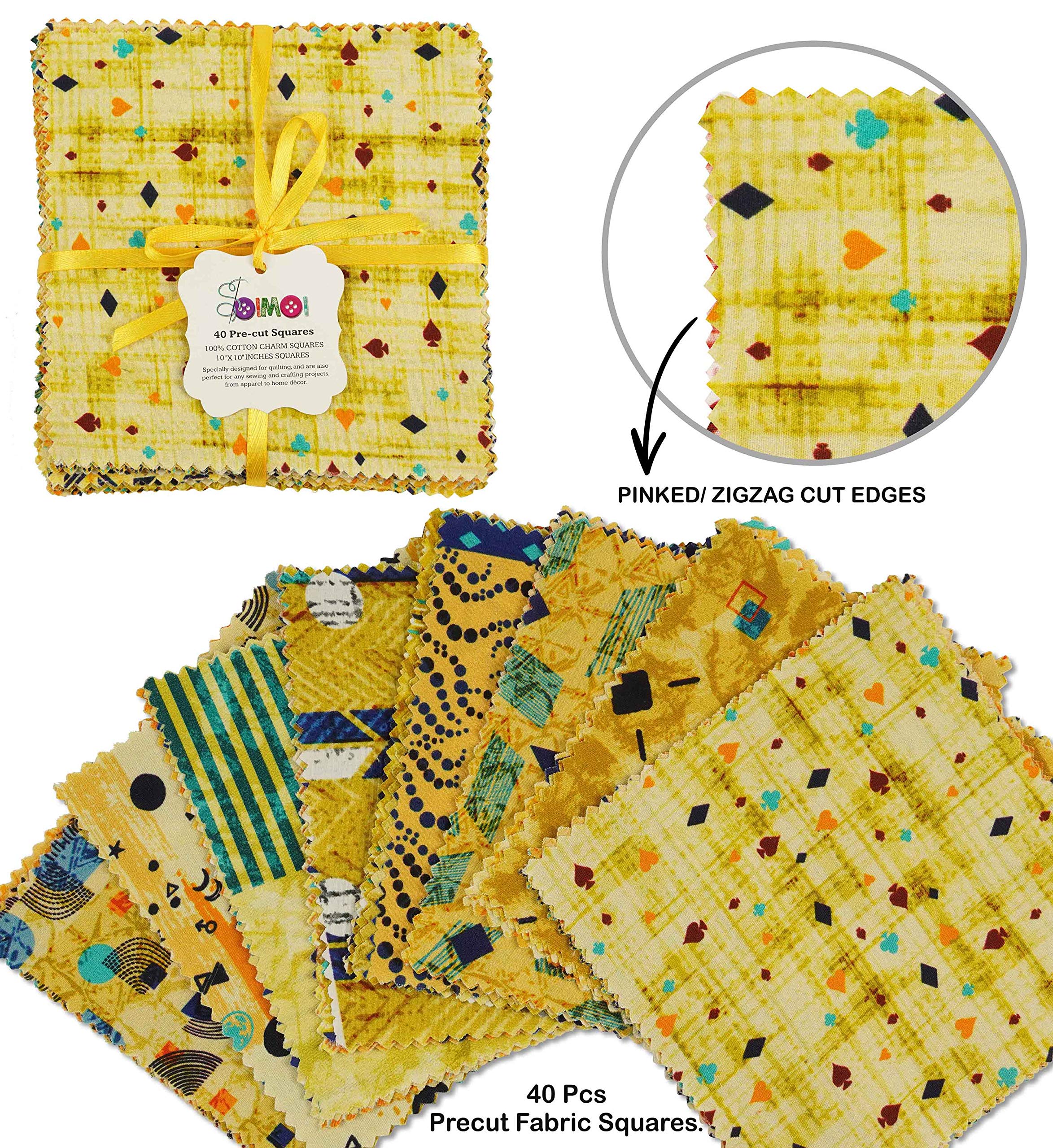 Soimoi Geometric with Texture Print Precut 10-inch Cotton Fabric Quilting Squares Charm Pack DIY Patchwork Sewing Craft