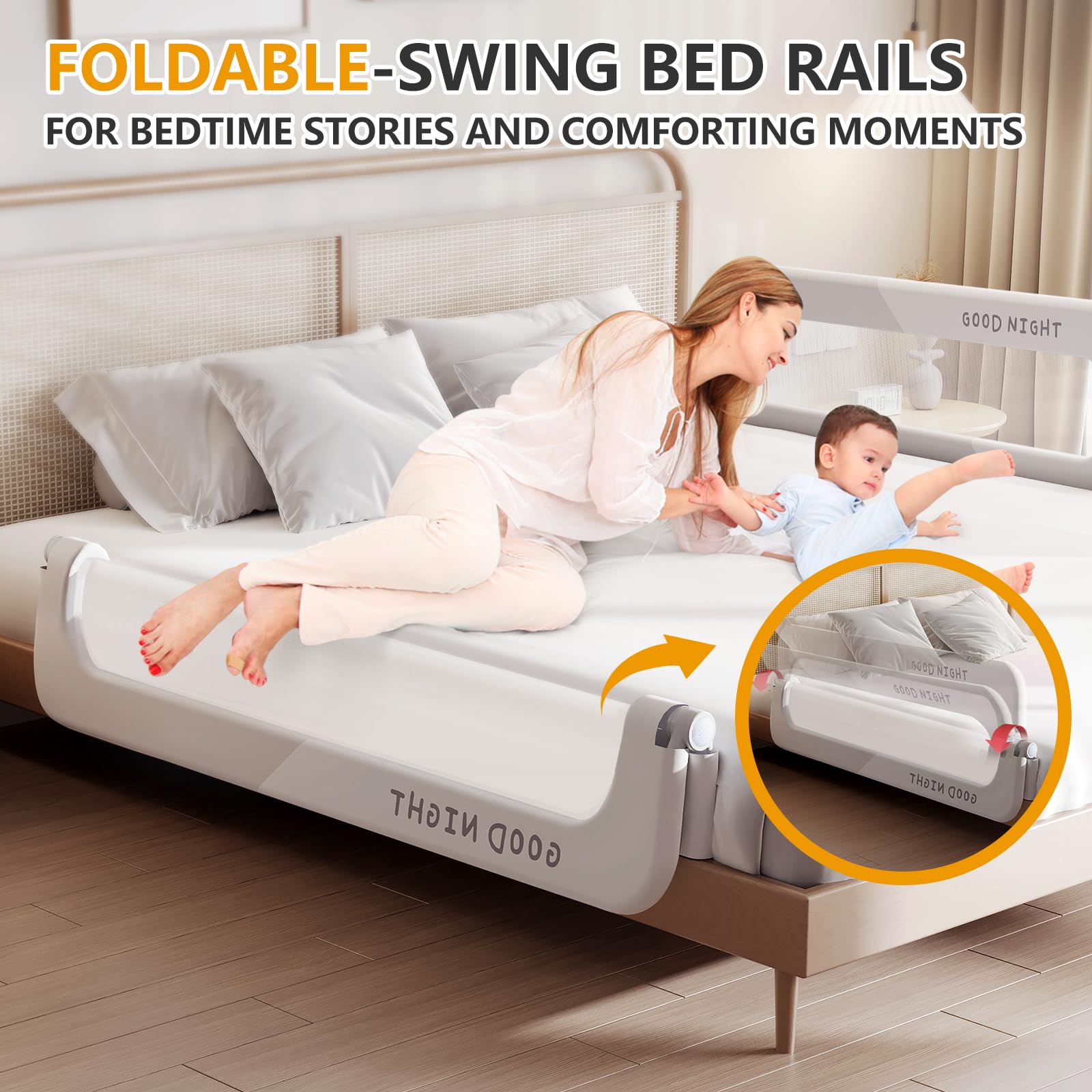 strenkitech Foldable Toddler Bed Rails - Kids Guard Bumper for Crib Safe Bed Side Rail for Twin Queen King Full Size Beds 32inch