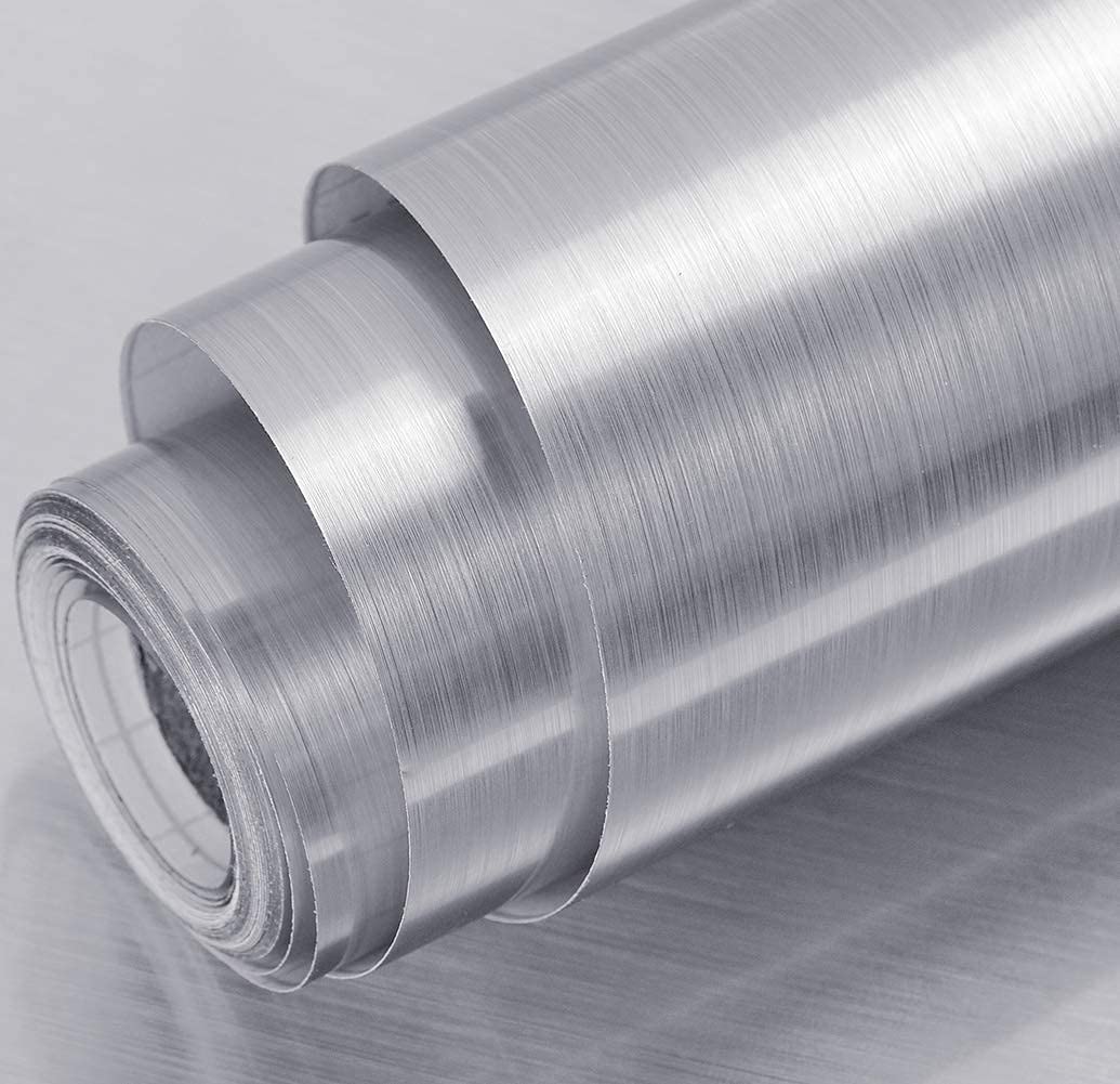 Yancorp Brushed Silver Contact Paper Stainless Steel Contact Paper Peel and Stick on Removable Countertop Self-Adhesive Kitchen Fridge Liner Covers (15.7"x78")
