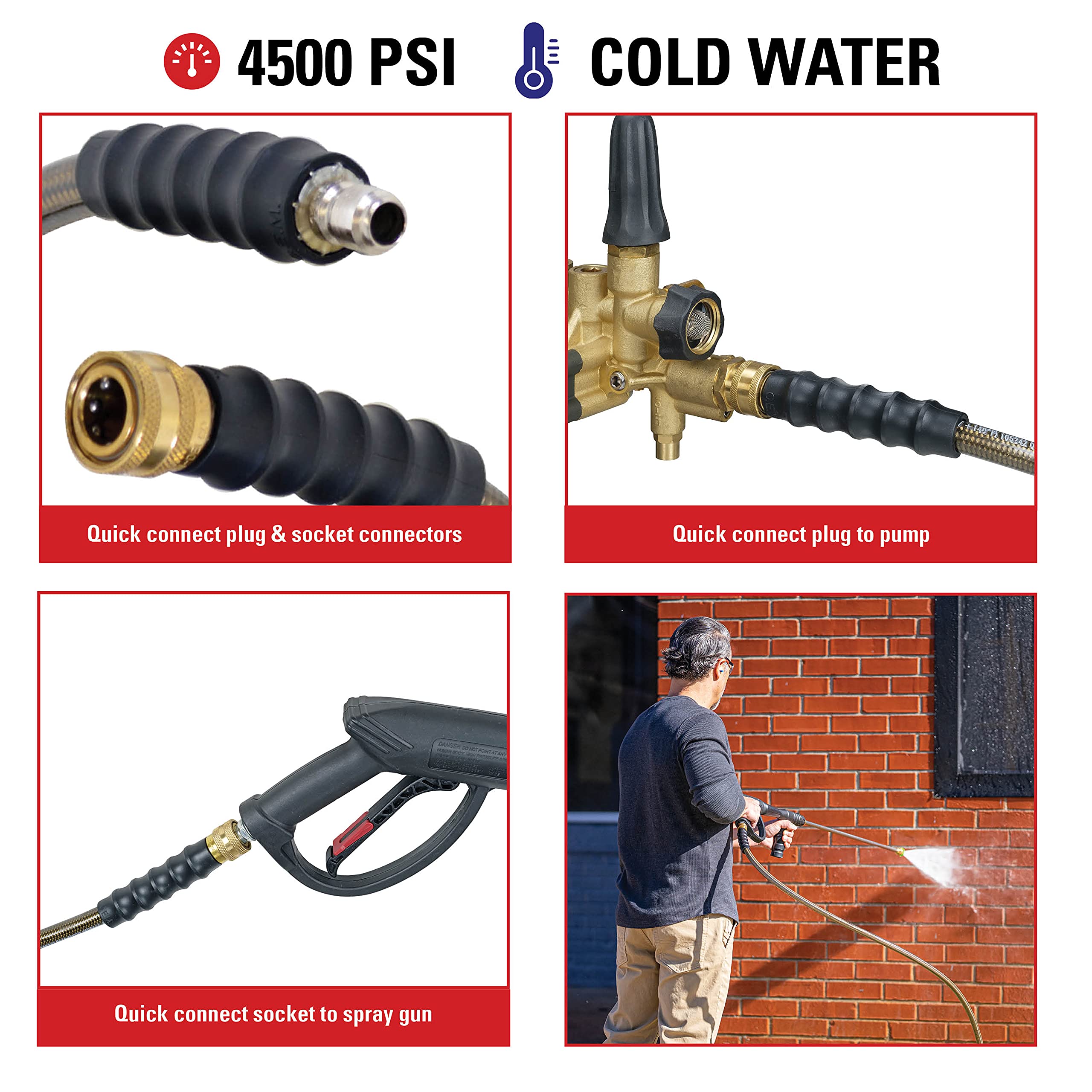 Simpson Cleaning 41028 Monster Series 4500 PSI Pressure Washer Hose, Cold Water Use, 3/8 Inch Inner Diameter, 50-Foot, Brown