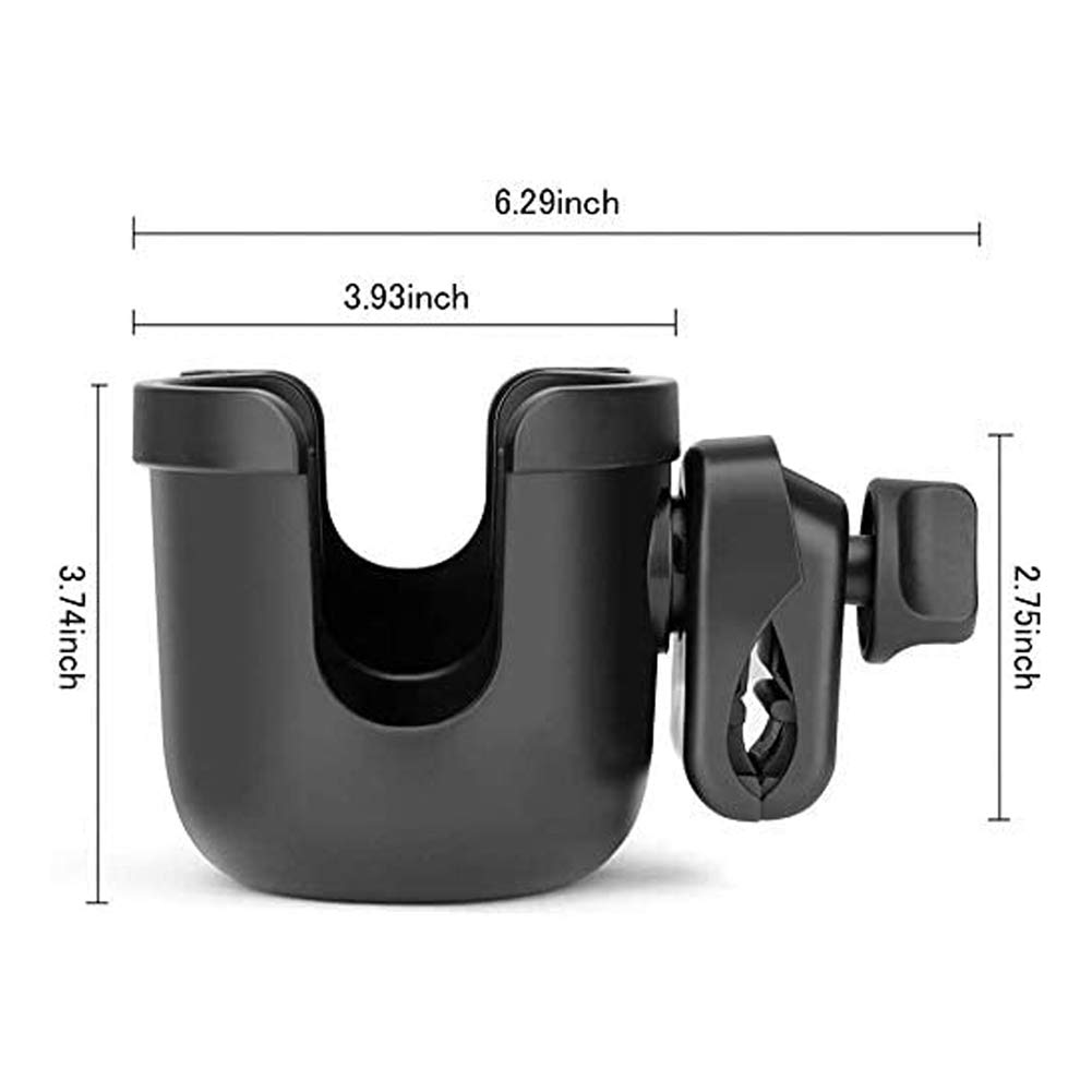 Stroller Cup Holder with Phone Organizer, 2-in-1 Universal Cup Holder, 360 Degrees Rotation Storage Rack for Stroller/ Pushchair/ Wheelchair/ Bike