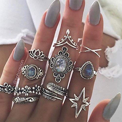 ZZ ZINFANDEL 63PCS Vintage Silver Knuckle Ring Set for Women,Bohemian Stackable Joint Finger Rings