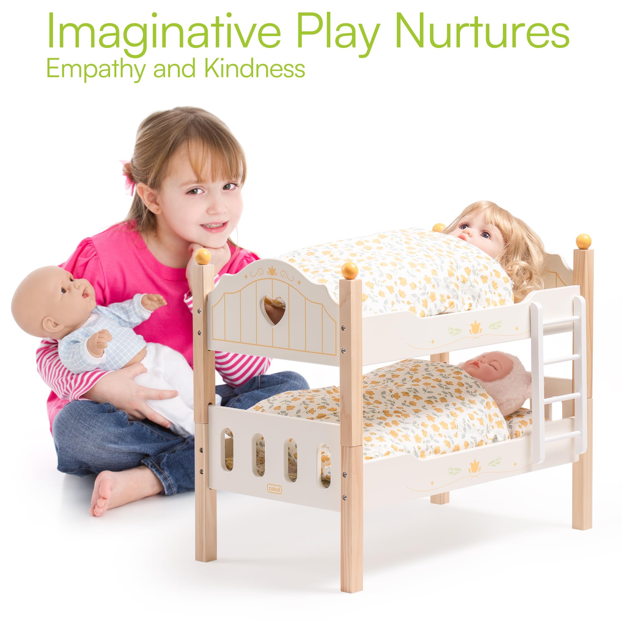 ROBOTIME Baby Doll Bunk Beds, Baby Doll Crib for 18 inch Dolls, Wooden Doll Bed Toy with Doll Bedding