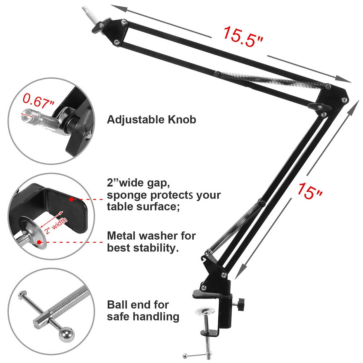 Solar-Power Condenser Microphone, Professional Studio Broadcasting Recording Mic with Adjustable Microphone Suspension Scissor Arm Stand Shock Mount, Mounting Clamp Kit and USB Audio Adapter, BM-800