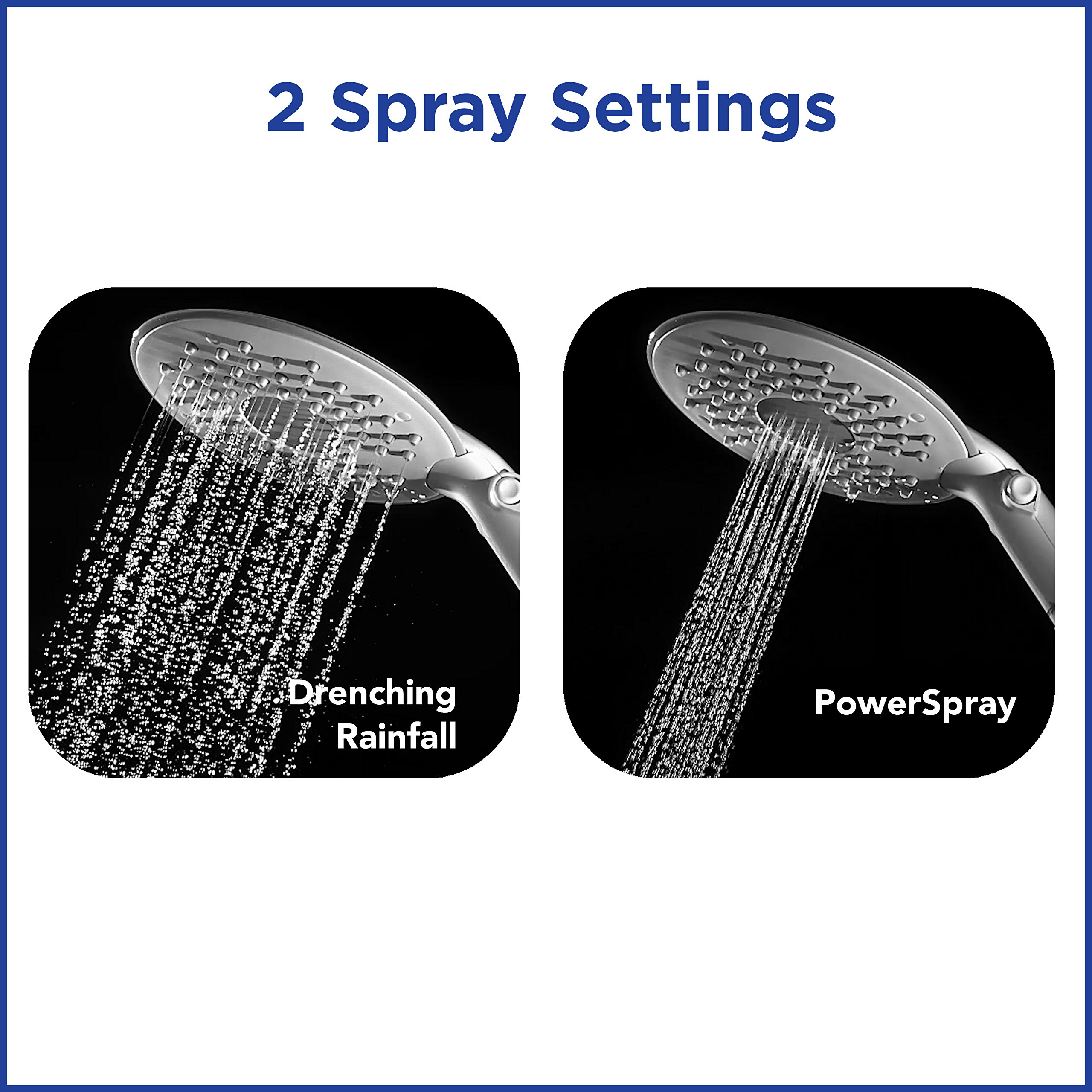Waterpik CF-201E Flexible Neck 2-Mode Rainfall Rain Shower Head, 1.8 GPM, White, 1.8 GPM