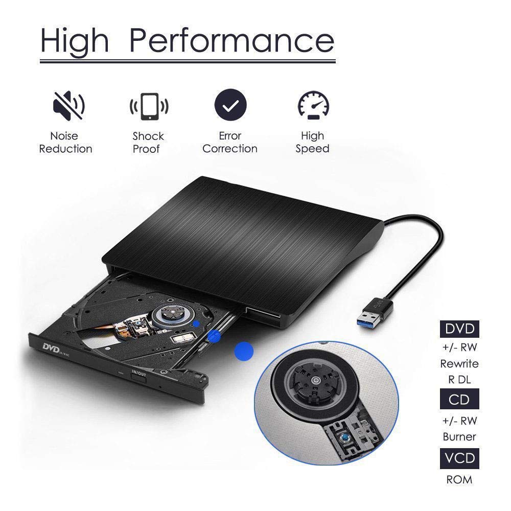 Spmywin External DVD Drive for Laptop, USB 3.0 +/-RW Burner Writer Reader Rewriter, Portable Optical Drive Compatible with Macbook, Desktop, Windows 7/8/10/XP/Vista/Mac(Black)