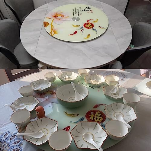 VERDDE 30/36in Tempered Glass Lazy Susan Turntable With Chinese Style Elements Tabletop Rotating Serving Tray For Kitchen Dining Table - Heavy Duty & Silent (Size : 80 cm (30 in))