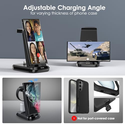 VCVS 36W USB C Super Fast Charging Station for Samsung Phones Watches Earbuds, 3 in 1 Wireless Charger for Samsung Galaxy Watch 6/5/4/3, Galaxy S24/S23/S22/21/20,Note20/10,Z Fold/Flip 5/4,USB-C Buds