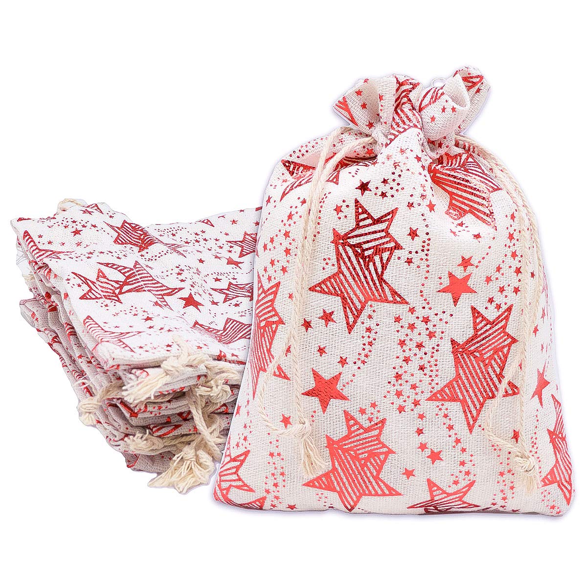 TheDisplayGuys For Your Modern Living 48pk - 6x8 Muslin Pouches with Drawstring - Presents, Party Favors, Samples (Red Stars, Medium)