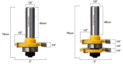 Valiant Tongue & Groove Router Bit Set with Adjustable 1/2 Inch Shank - 2 T Shape Wood Milling Cutters for Professional & Beginner Carpenters - Woodworking Tools for Doors, Drawers, Shelves & More