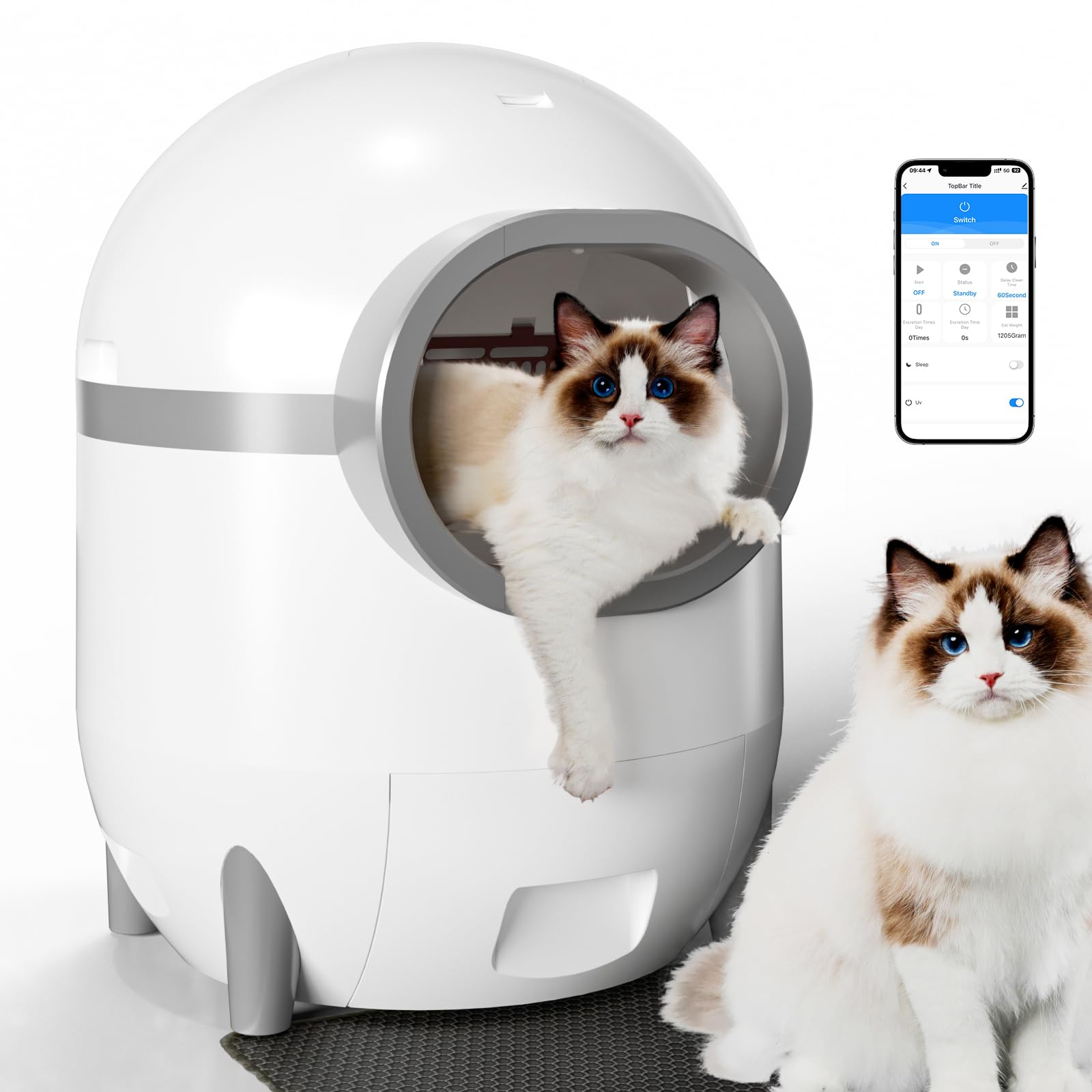 Self Cleaning Cat Litter Box 60L Large Capacity Automatic Cat Litter Box with Smart Safety System, Health Monitoring for Multiple Cats