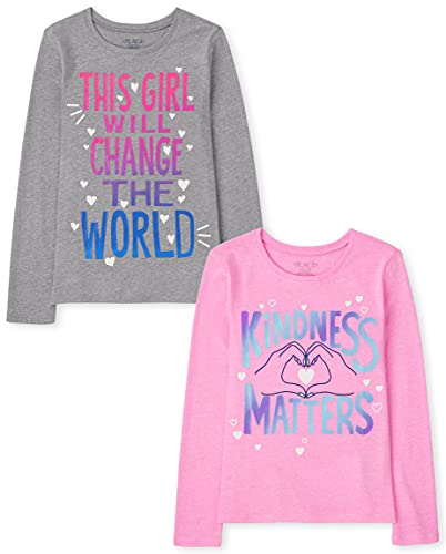 The Children's Place girls The Children's Place Long Sleeve Graphic T- 2-pack Shirt, Kindness, Small US