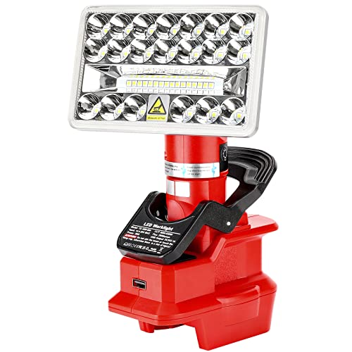 WaxPar 2000LM for Milwaukee Light for Milwaukee M18 18V Lithium Battery 18W Cordless Lantern Floodlight Spotlight with 110° Pivoting,300° Rotate, Clip Design, USB Port