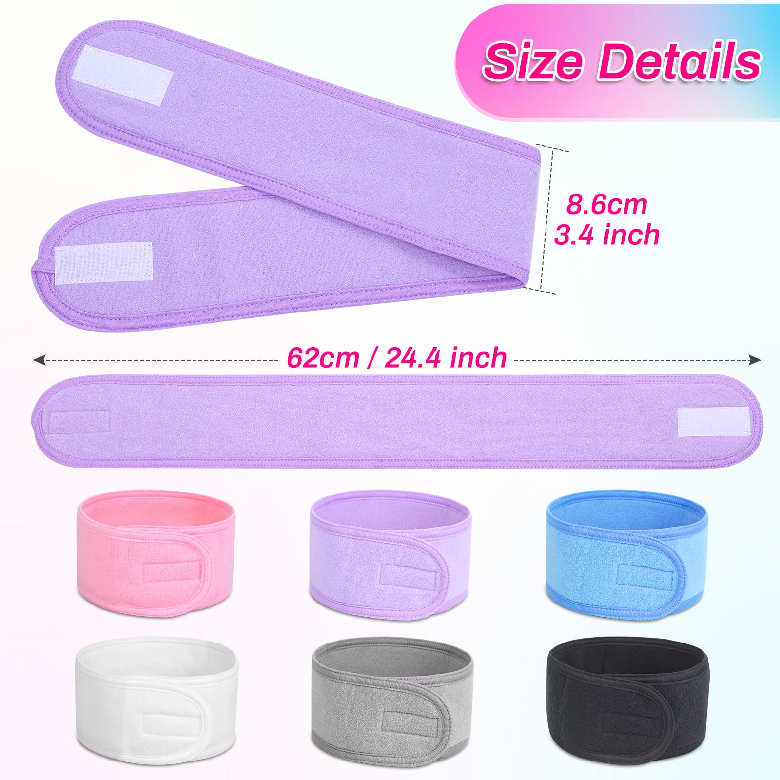 Sublaga Spa Headband Hair Wrap, Sweat Headband Head Wrap Hair Towel Wrap Non-slip Stretchable Washable Makeup Headband for Face Wash (6pcs colorful)