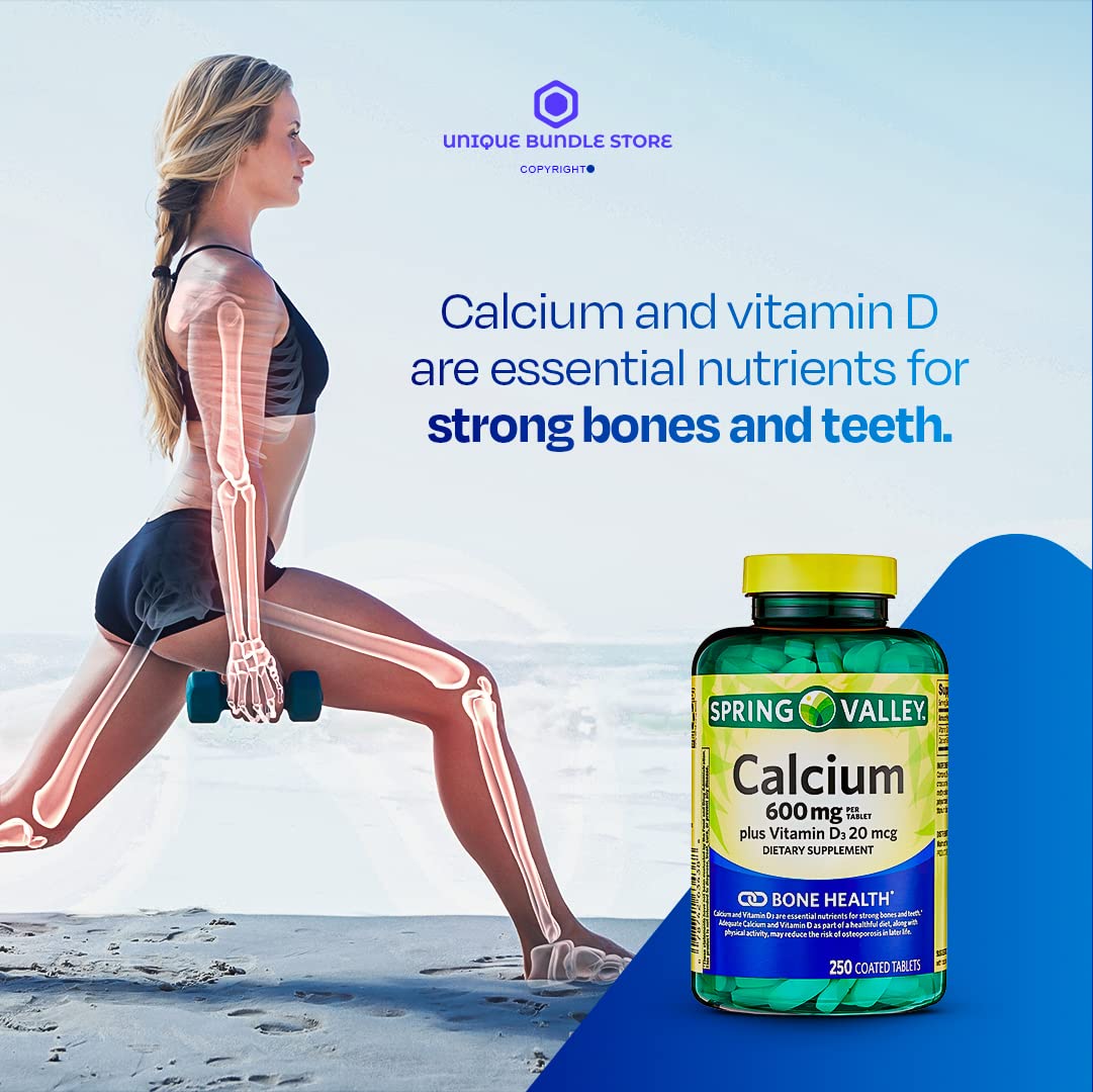 Spring Valley, Calcium 600 MG with Vitamin D3, Dietary Supplement, Calcium Supplement 600 mg, 250 Count + 7 Day Pill Organizer Included (Pack of 2)