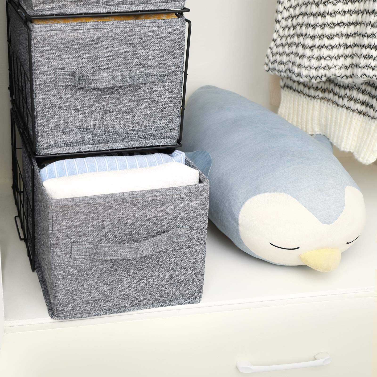 X-cosrack Stackable Storage Bins with Shelves,Foldable Closet Organizer Shelf Cube Box with Handles,Drawable Clothes Storage Organizer for Closet,Bedroom,Entryway